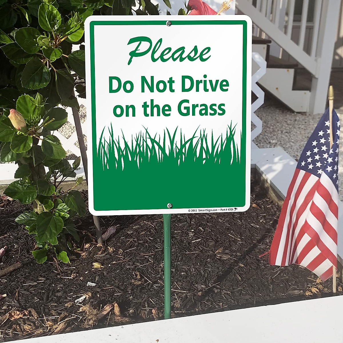 SmartSign 12 x 10 inch “Please Do Not Drive On The Grass” LawnBoss Yard Sign with 3 foot Stake, 40 mil Laminated Rustproof Aluminum, Green and White, Set of 1, Made in USA