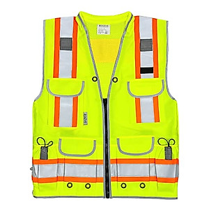 REXZUS A Reflective Safety Vest For mens Class 2 Heavy Woven Two Tone Engineer Hi Viz Safety Vest 3M Tape (Yellow, Medium)