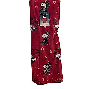 Berkshire Blanket & Home Co Peanuts Gang Christmas Velvet Soft Plush Throw Blanket | Featuring Snoopy & Woodstock with Christmas Lights | Red | Merry & Bright | 50inch x 70inch, 50inch x 70inch Throw
