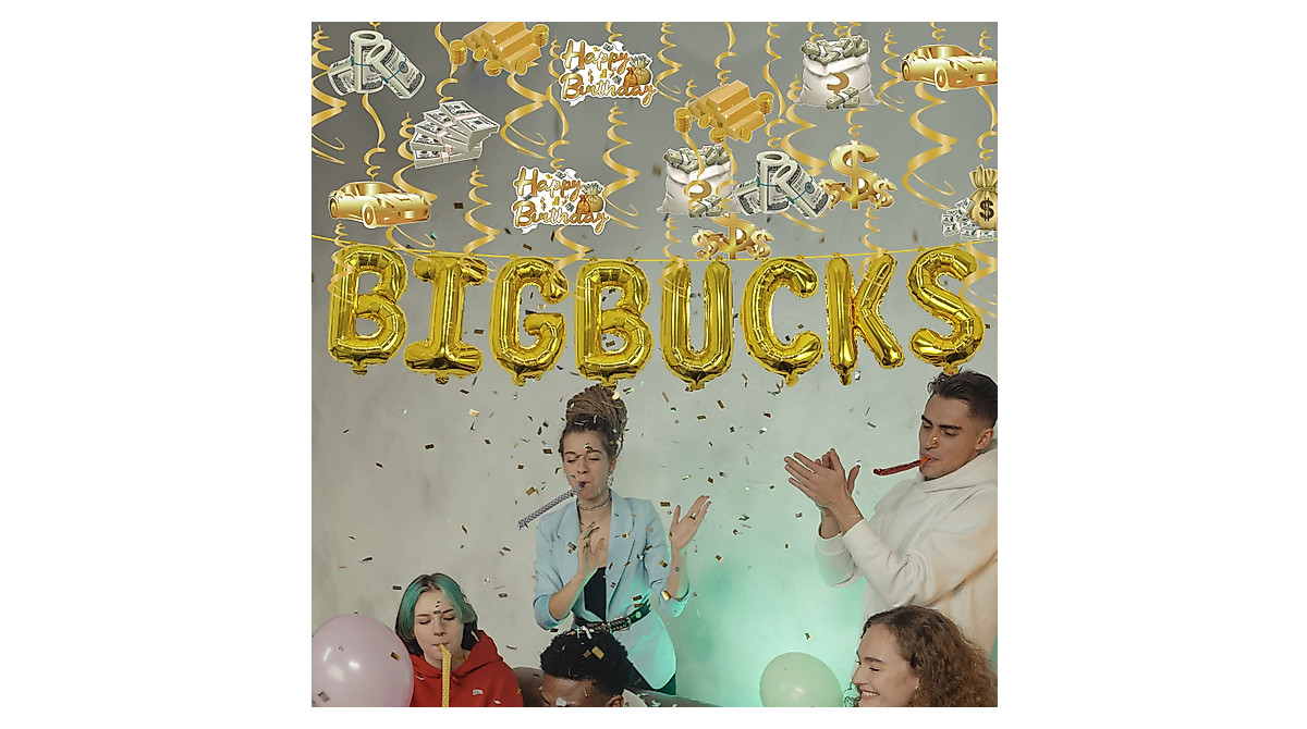 Gold Money Party Decorations - Big Bucks Balloons & Swirls