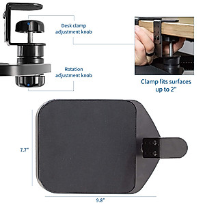 VIVO Desk Clamp Adjustable Computer Mouse Pad and Device Holder Extended Rotating Platform Tray, Fits up to 2 inch Desktops, Black, MOUNT-MS01A