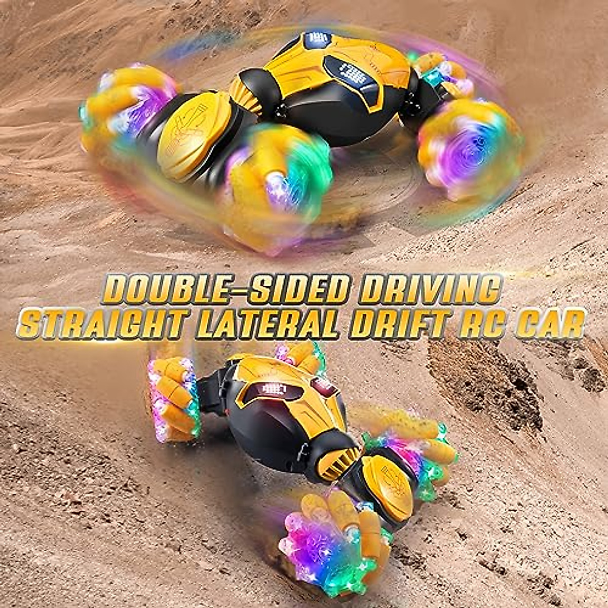 FUUY 1:18 Gesture RC Car Remote Control Car Smart Hand Controll Watch with Lights & Music Double-Sided Off Road Vehicle Cool Toys Cars for Kids 6 Year Old Boy Toys, Yellow