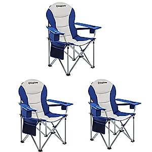 KingCamp 3PCS Lumbar Support Camping Chairs with Cooler Bag Padded Folding Camping Chair for Adults with Adjustable Armrest