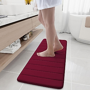 Buganda Memory Foam Bath Mat Rug, 47" x 17", Ultra Soft and Non-Slip Bathroom Rugs, Water Absorbent and Machine Washable Bath Rug Runner for Bathroom, Shower, and Tub, Burgundy