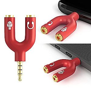 D & K Exclusives [2-Pack] Headphone Splitter Adapter, 3.5mm Male to 2 Port 3.5mm Female Y Jack Splitter for Audio Stereo and MIC, Headset to PC Adapter for Phones, Computers, MP3, Tablet (Red)