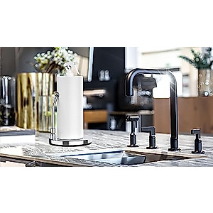 Paper Towel Holder with Spray Bottle by Elevated Essentials - Heavy Non Slip Weighted Stainless Steel Base for One Handed Operation - The Perfect Countertop Kitchen Paper Towel Holder
