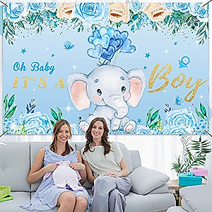 Boy Baby Shower Backdrop Decorations Elephant Baby Shower Party Banner It's a Boy Baby Shower Banner Blue Baby Elephant Baby Shower Background Decorations for Boy Baby Shower Birthday