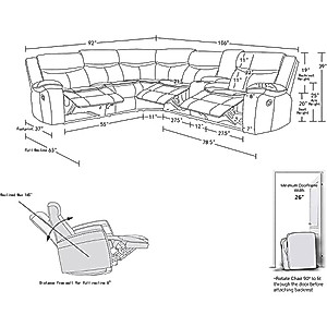 Blackjack Furniture Marsden Modern Leather Air Reclining Living Room Sectional, Brown