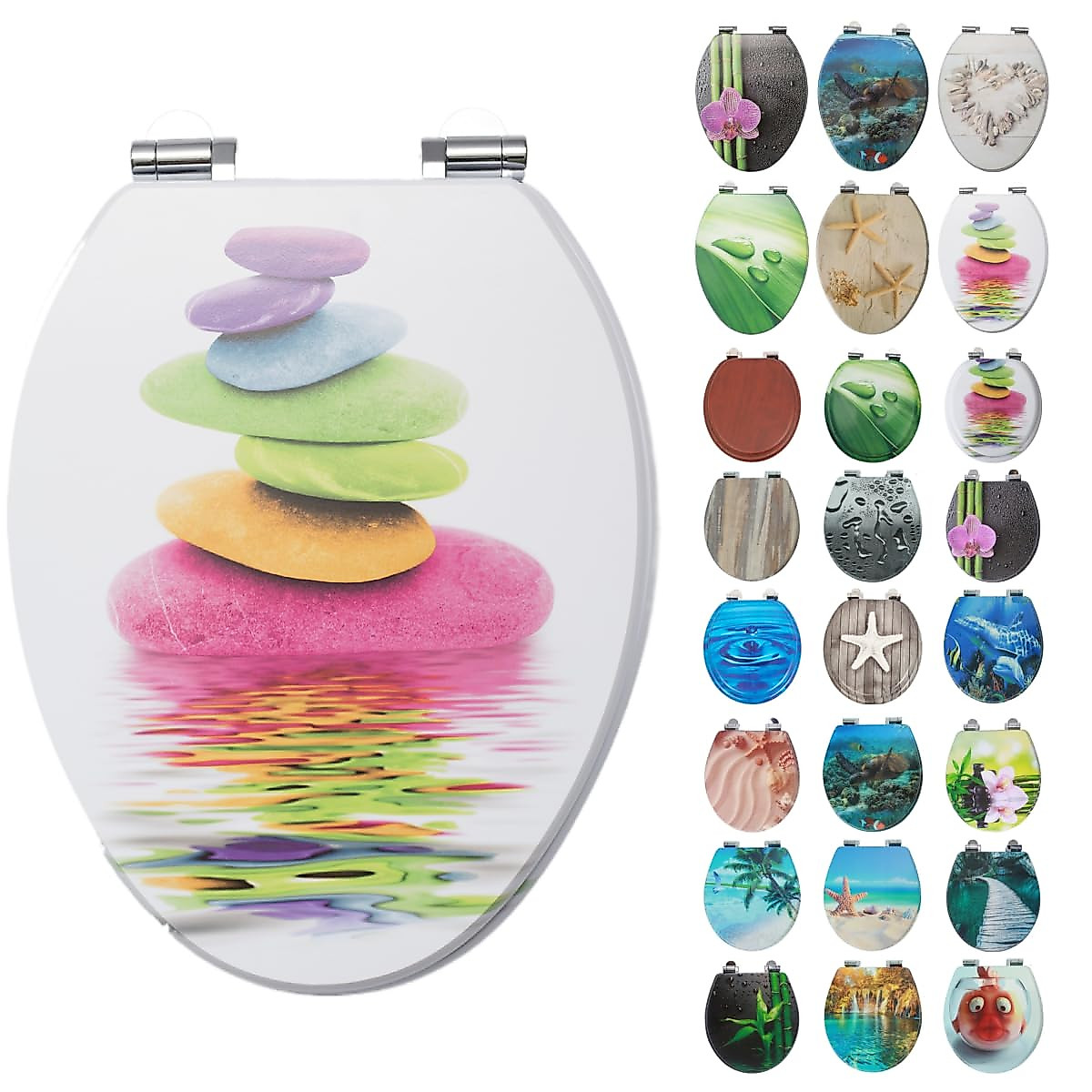 SAINOS Elongated Wooden Toilet Seat with Quietly Close and Soft Close Hinges, Adjustable Toilet Seat, Easy to Install also Easy to Clean