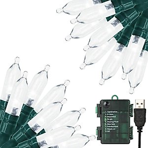 Green Convenience Christmas Lights 33ft 100 LED Battery String Lights with Timer Memory Function USB or Battery Powered Waterproof String Light for Indoor Outdoor Decoration (White)