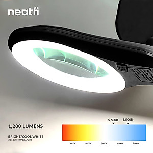 Neatfi (New Model) 1,200 Lumens Super LED Magnifying Lamp with Clamp, 8D, Dimmable, Includes Microfiber Cleaning Cloth, 5 Inch Diameter Lens for Reading, Sewing, Crafting (8 Diopter, Black)