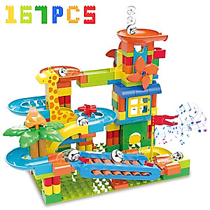 BATTOP Marble Run for Kids Ages 4-8, 167 PCS Classic Big Size Blocks Set, Crazy Marble Run Building Blocks with 4 Balls Race Track, STEM Toys Bricks Set Christmas Toys for Boys & Girls