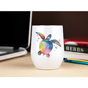 KLUBI Sea Turtle Gifts - Wine or Coffee Mug/Tumbler With Lid 12oz - Idea for Turtle Lover, Stuff, Glass, Jewelry, Women, Decor