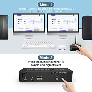 KVM Switch Dual Monitor DisplayPort 4K@60Hz Extended Display, Displayport 1.2 KVM Switch 2 in 2 Out with Audio Microphone Output and 3 USB 2.0 Hub 2 Monitors 2 Computers kvm Switch