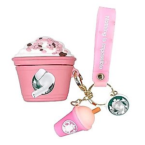txgot Case Cover, Soft Silicone Protective Case with Drink Cup Keychain,3D Cute Apple Airpods Pro Charging Case for Women Men Kids Teens Girls Boys (Pink)