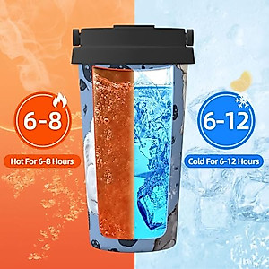 GTKSYNVE Reusable Coffee Mug with Lid and Handle, Blue Chinchillas And Moon Tumbler for Hot & Cold Drinks 16oz Stainless Steel Insulated Coffee Tumblers Double Wall Vacuum Thermal Cup