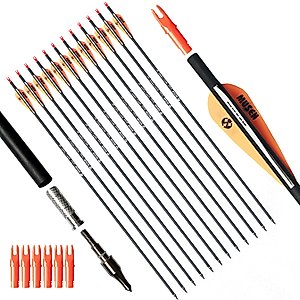 Musen Archery 30/28 Inch Carbon Practice Targeting Arrows with Removable for Youth Compound & Recurve Bow Target (Pack of 12)