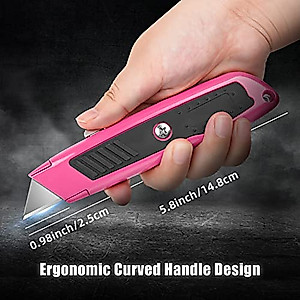 DIYSELF 2 Pack Box Cutter Retractable Heavy Duty Utility Knife, Ergonomic Razor Knife for Warehouse, Office, Exacto Knife Box Opener for Package, Cardboard (Pink)