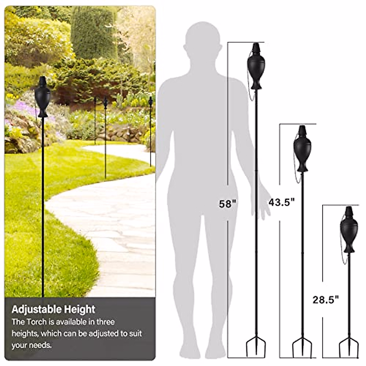 ZSPENG 6 Pack Metal Torches for Outside, Upgraded Metal Torches with 3-Prong Grounded Stake, Extra-Large 58-Inch Citronella Torches for Party Patio Pathway (More Stable)