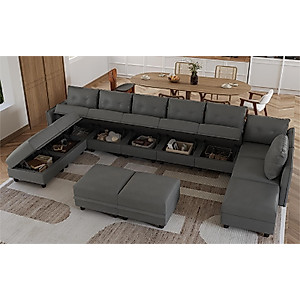 LLappuil Oversized Modular Sectional Sofa with Storage, U Shaped Sectional with Ottomans, 12 Seater Sleeper Couch for Living Room, Faux Leather Fabric Waterproof Sofa, 163 Inch Width, Dark Grey
