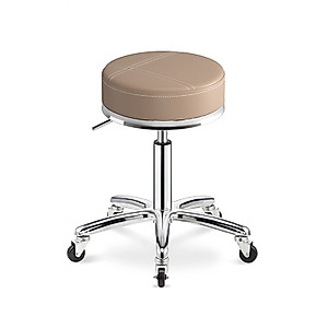 JHKZUDG Round Rolling Stool with Wheels,PU Leather Height Adjustable Salon Stool,Esthetician Chair Tattoo Stool with 360° Swivel,for Spa/Salon/Tattoo Work,Camel