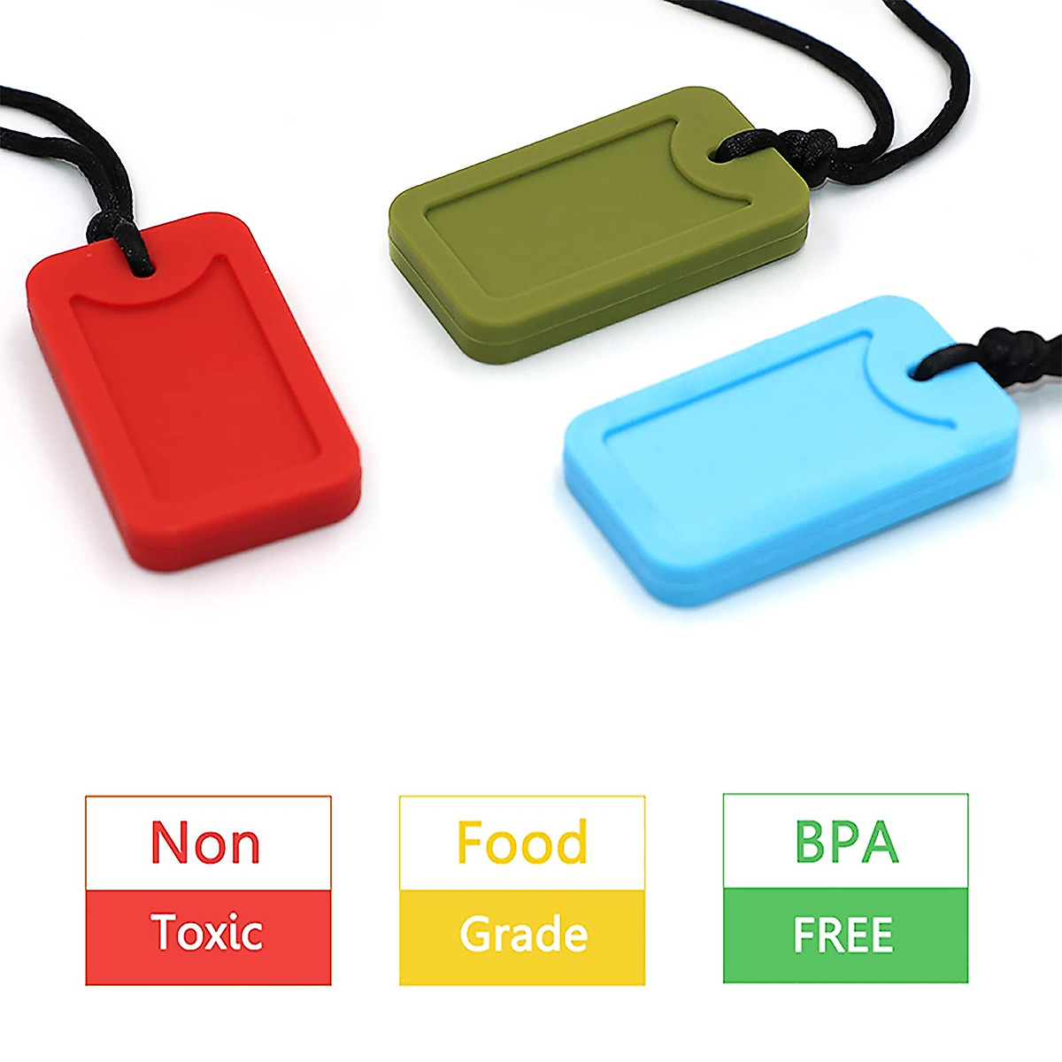 Chew Necklaces for Sensory Kids, Chewable Necklace for Autistic, ADHD, SDP, Chewing Necklace for Children, Silicone Dog Tags Chewy - 3 Pack