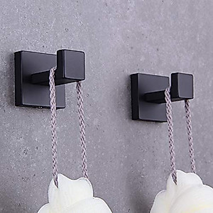 BEIGEEWY 2 Pack Matte Black Towel Hook Stainless Steel Bathroom Rustproof Clothes Towel Coat Hook Heavy Duty Wall Mounted Square