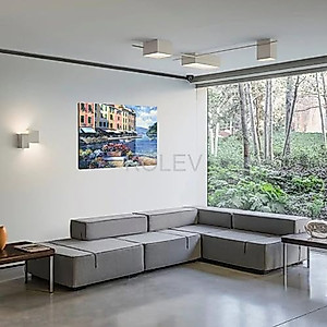 KOLEV Italy Portofino Landscape Oil Painting Poster Retro Landscape Painting Room Wall Decoration Aestheti Canvas Poster Bedroom Decor Office Room Decor Gift Frame-style 20x16inch(50x40cm)