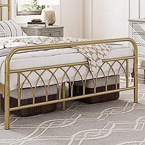 Yaheetech Queen Bed Frame Metal Platform Bed with Petal Accented Headboard/Footboard/14.4 Inch Under Bed Storage/No Box Spring Needed,Antique Gold