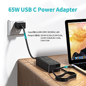 65W 20V 3.25A USB-C Power Adapter Charger for Dell XPS 12 13 9250/60 /70/80, Latitude 5290-2in1 5480 5580 7275 7280/90 7370/80/90 7480/90 and Other Type C Devices