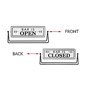 Bar Open and Closed Reversible Sign Metal Tabletop Decal, Embossed Metal Words Modern Freestanding Sign, White/Black