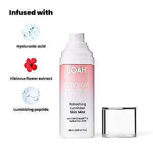 JOAH Face Mist Crystal Glow Refreshing Facial Spray Luminizer with Hyaluronic Acid, Hibiscus Extract and, Peptides, Prep Refresh & Set Makeup, Korean Skin Care, 2.7 Oz