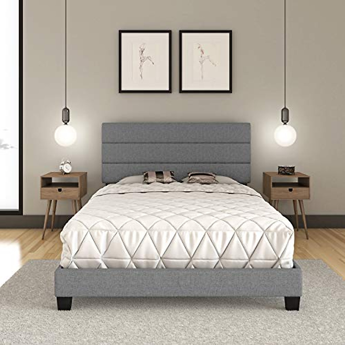 Boyd Sleep Ravenna Gray Linen Queen Size Fully Upholstered Platform Bed Frame with Adjustable Headboard - Easy Assembly, Noise Free, Modern Design, Durable & Sturdy Mattress Support