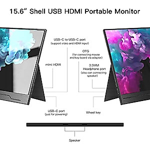 Portable Monitor 1920x1080 Display 15.6-inch Super Thin IPS Gaming Screen USB-C for Laptop Computer Mac Phone HDMI,PS4 Xbox,Nintendo,Raspberry pi, with Leather Case