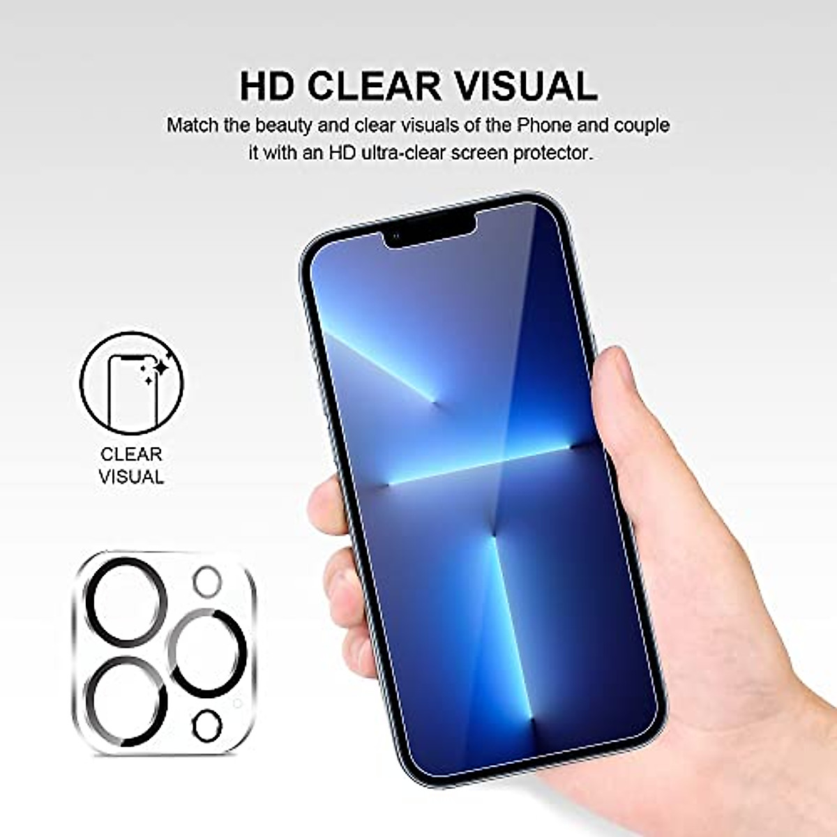 Unity 7, 2 Pack Screen Protector for iPhone 13 Pro Max 6.7 Inches | Tempered Glass | Contains 2 Front Facing Screen Protectors and 2 Rear Facing Camera Lens Protectors