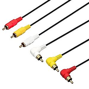 3 RCA Cable - Gold Plated 90 Degree Right Angle RCA Audio/Video Cable 3 Male to 3 Male Composite Video Audio A/V AV Cable (6ft/1.8m)