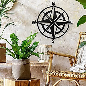 aboxoo Metal Compass Wall Decor 11 inch Metal Decorative Nautical Compass Hanging Wall Art Sculpture for Indoor Living Room Bedroom Office Porch Outdoor Garden Patio Signs.(Black)