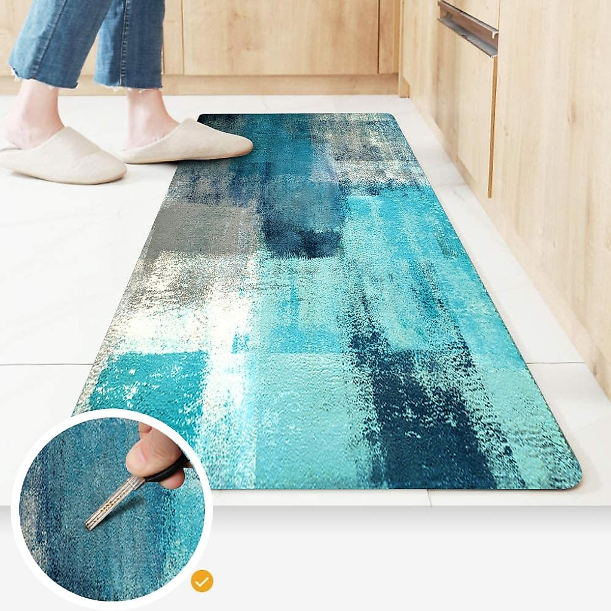 TOMWISH Kitchen Mat Anti-Fatigue Kitchen Rug Non Skid Kitchen Floor Mats 23.5"X70" Memory Foam Cushioned Rugs Comfort Standing Mat Waterproof Kitchen Runner Mats Turquoise and Teal