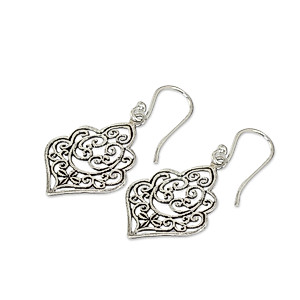 NOVICA Artisan Handmade Sterling Silver Dangle Earrings Thai Ornate No Stone Thailand [1.4 in L x 0.7 in W] ' Arabesque'