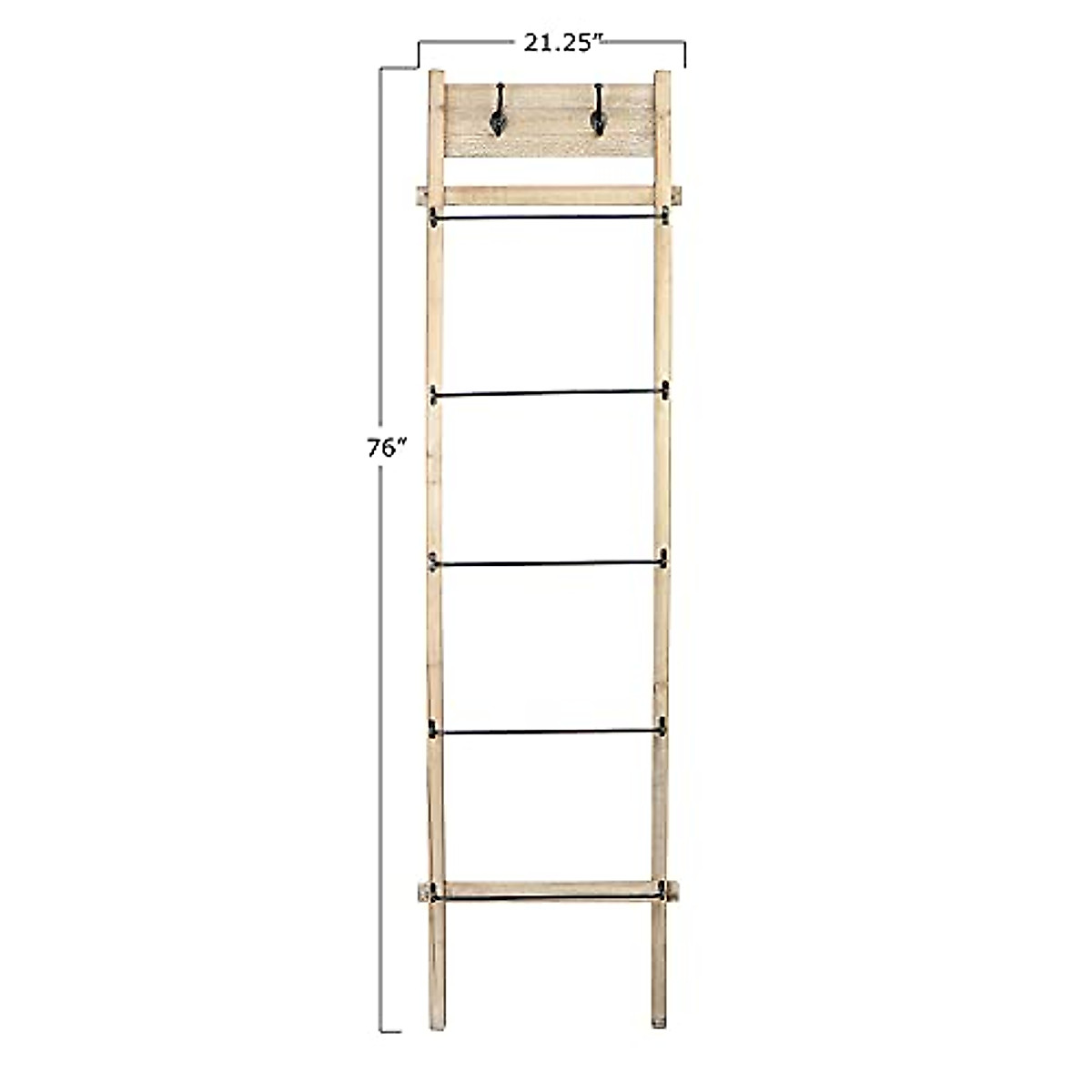 Creative Co-Op Fir Wood Wall Metal Bar and 2 Hooks Decorative Ladder, Natural