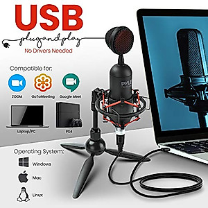 PyleUSA USB Cardioid Condenser Microphone - Audio Mic w/USB Cable, Built-in Pop Filter, Adjustable Desktop Stand - for Gaming PS4, Streaming, Podcasting, Studio, YouTube - PDMIUSB75