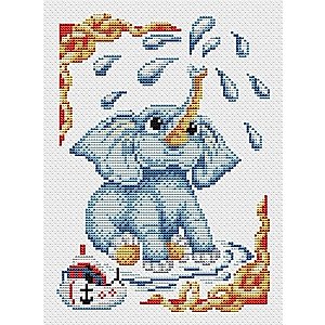 MP Studia Cross Stitch Embroidery Kits for Adults and Beginners Animals - Baby Elephant 30x21cm/11.81x8.27 14ct.