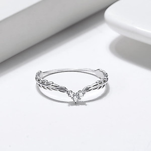 Ginger Lyne Collection V Shape Leaf Enhancer Band Sterling Silver Anniversary Wedding Ring for Women Size 8