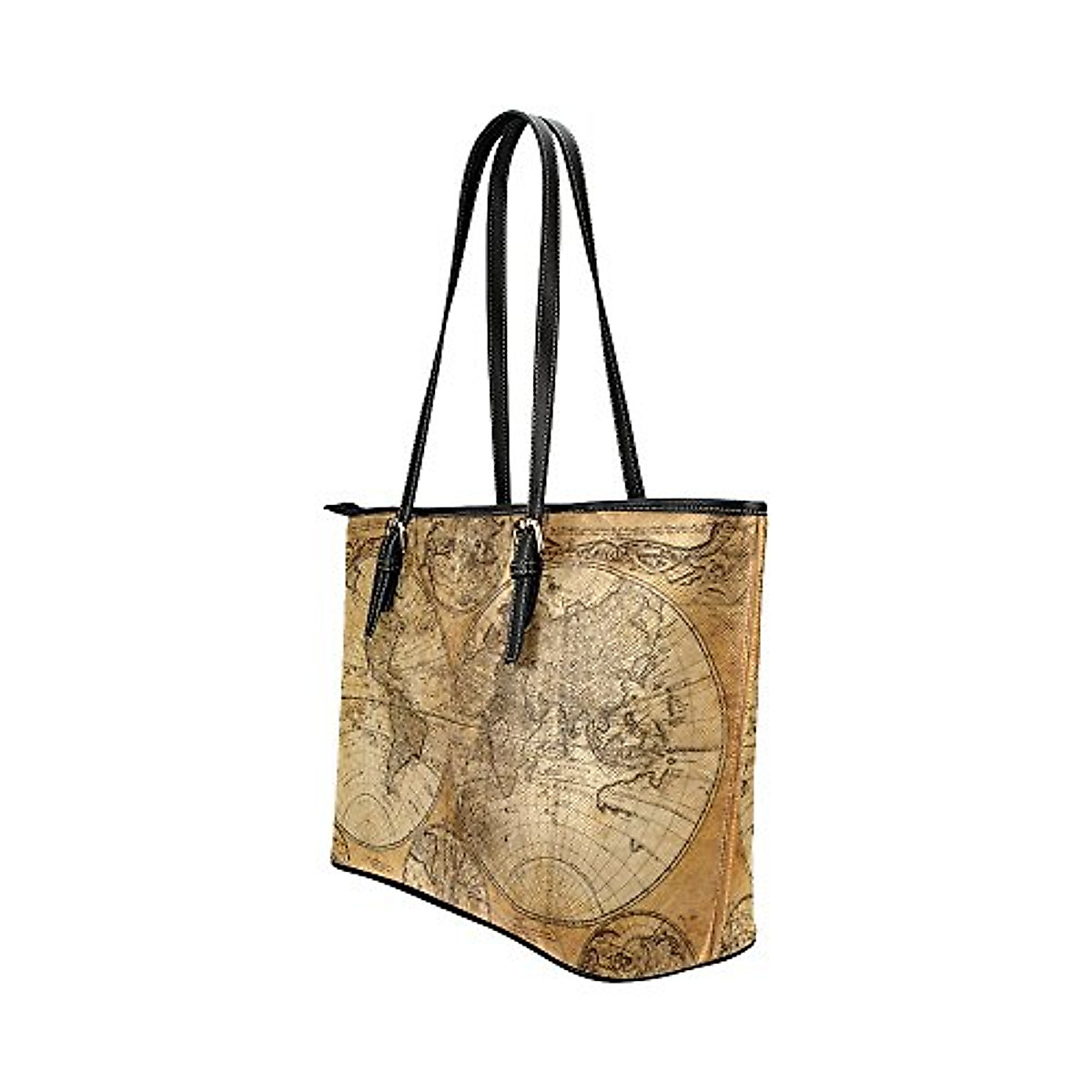 InterestPrint Modern Vintage Antique World Map Leather Tote Shoulder Bags Handbags for Women