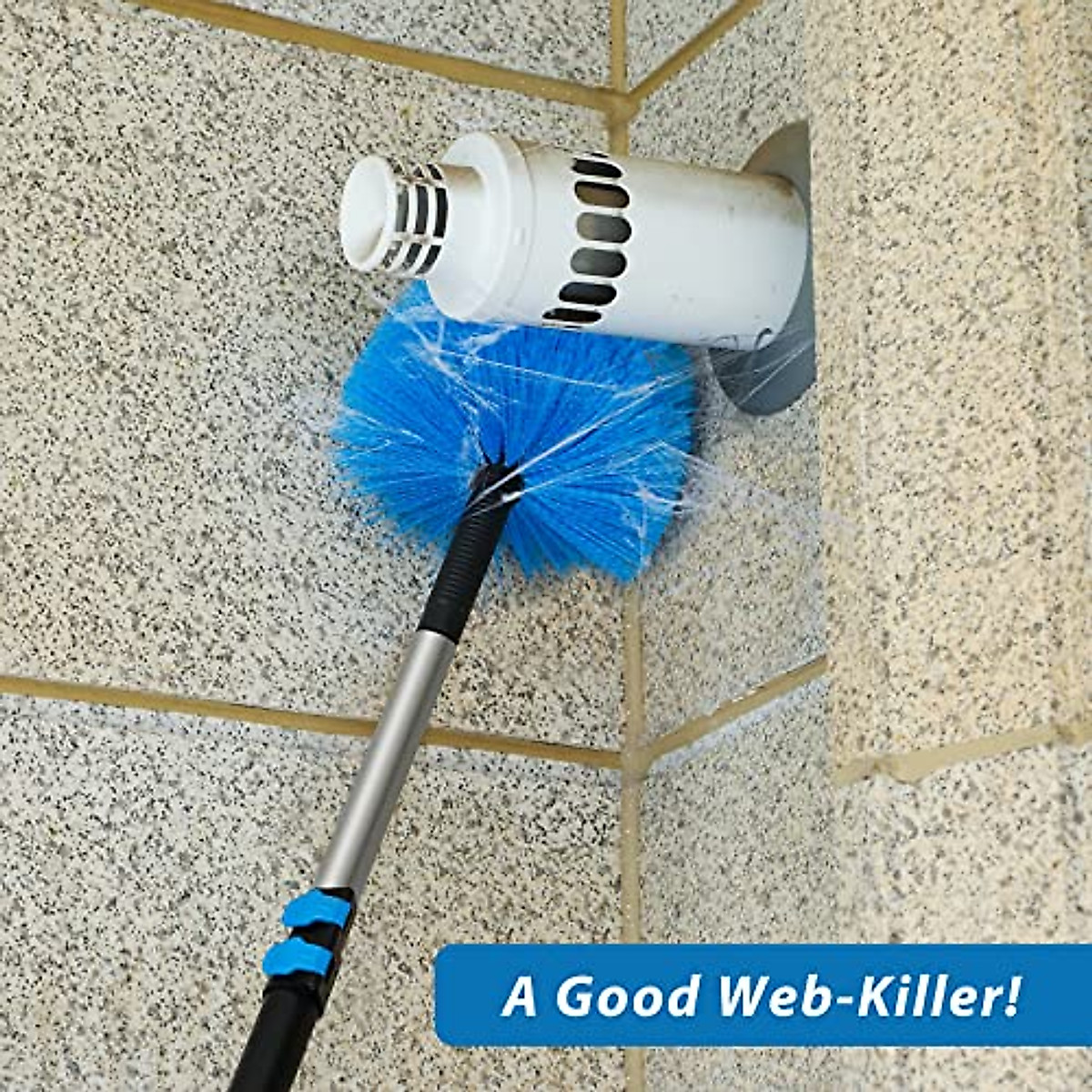 20 Feet High Reach Duster Kit with 5-12 Ft Extension Pole, Cobweb Duster with Telescoping Pole, Window Squeegee with Scrubber, Spider Web Brush, High Ceiling Fan Duster for High Window, Interior Roof