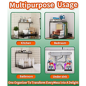 ZJSYMZY Under Sink Organizer,2 Tier Sliding Under Cabinet Storage,Heavy Load Carbon Steel Under Sink Storage for Kitchen Bathroom