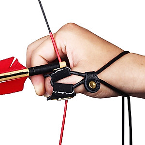 SOPOGER Archery Thumb Ring Handmade Brass Leather Finger Guard Adjustable Traditional Thumb Ring Mongolian Finger Protector for Horse Bow Longbow Recurve Bow (Black)