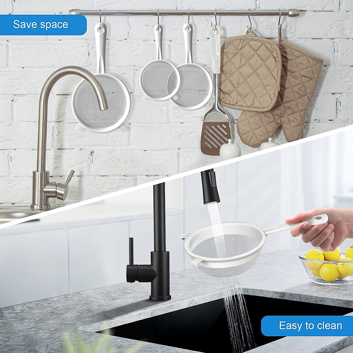 4 Pcs Plastic Nylon Fine Mesh Strainer with Handle, Sieve Fine Mesh Colander Flour Sifter for Yogurt Baking Kitchen Kefir Tea Juice Pasta