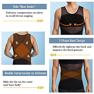 TAILONG Men's Compression Shirt for Body Shaper Slimming Vest Tight Tummy Underwear Tank Top (Black, Large)