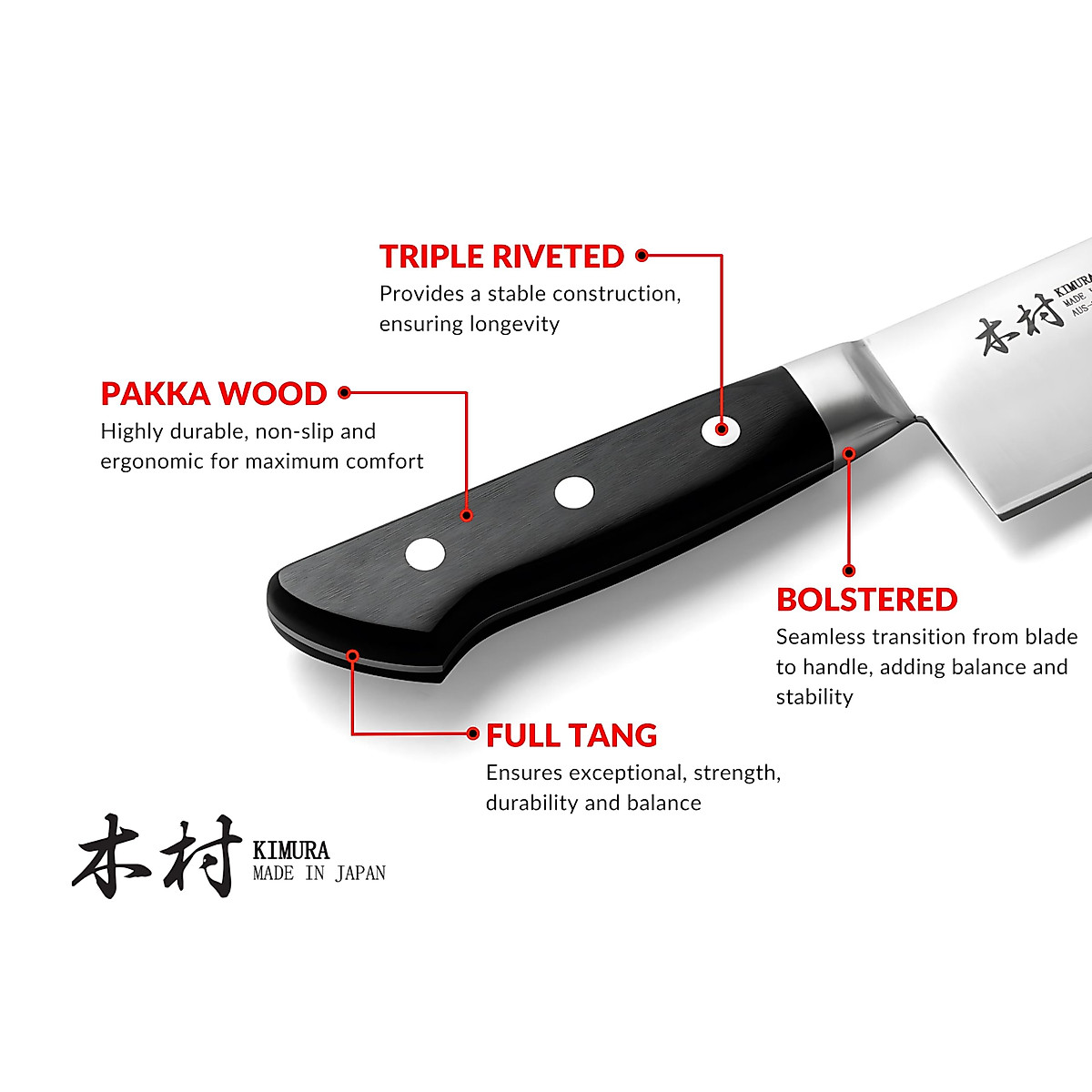 Kimura Santoku Knife, [Made in Japan], 7 inch Professional Chef Knife, Sharp High Carbon Molybdenum Vanadium Stainless Steel, Kitchen Knife with Ergonomic Pakka Wood Handle - Japanese Chef's Knives